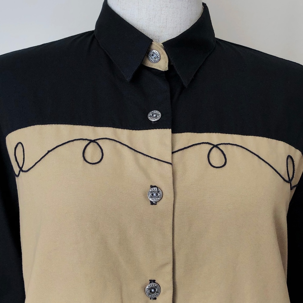 Vintage Black-Tan Panhandle Slim Western Shirt - Gem